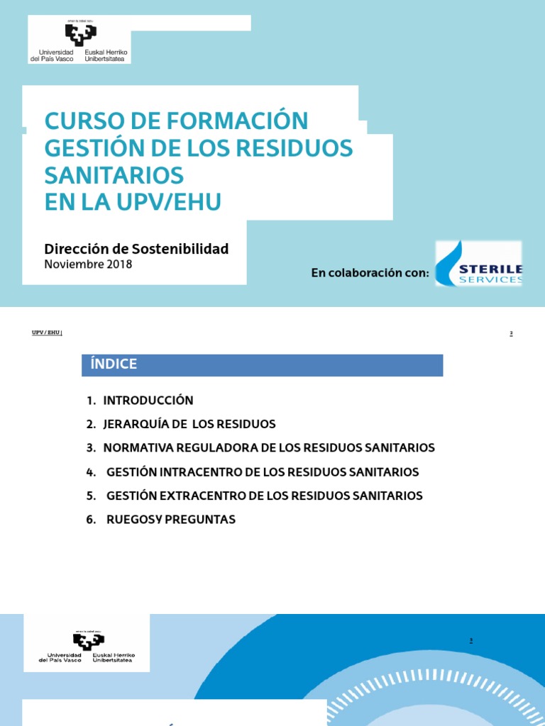Presentacion Curso Residuos Sanitarios Nov2018 | PDF | Residuos | Reciclaje