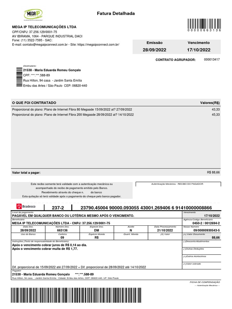Fatura Mega Ip) | PDF | Cheque (banco) | Serviços (economia)