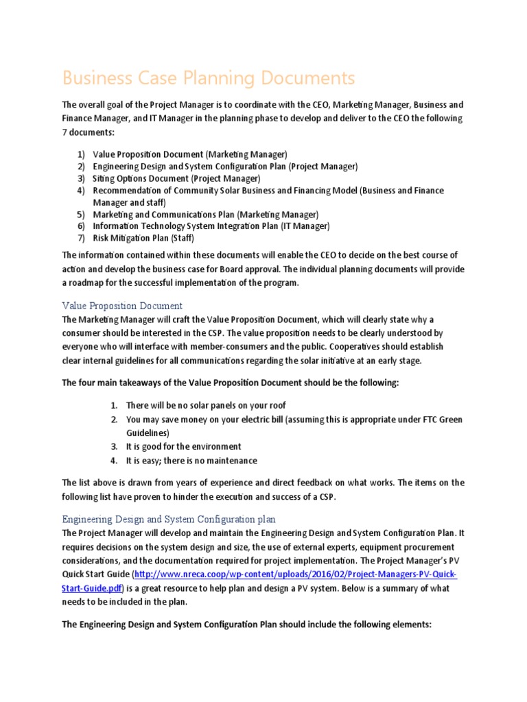 Business Case Planning Documents 1MW PROPOSAL | PDF | Photovoltaic ...