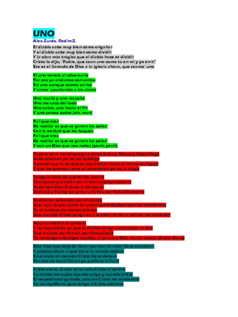 UNO Letra | PDF | Cristo (título) | Creencia religiosa y doctrina
