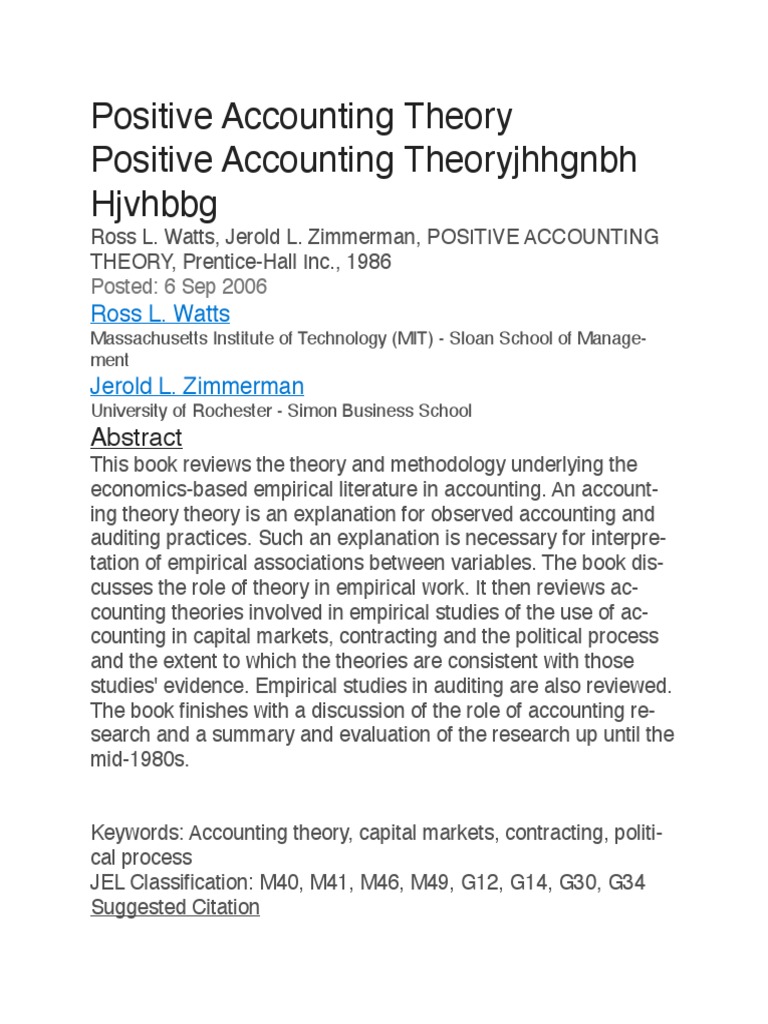 Positive Accounting Theory 2 | PDF | Theory