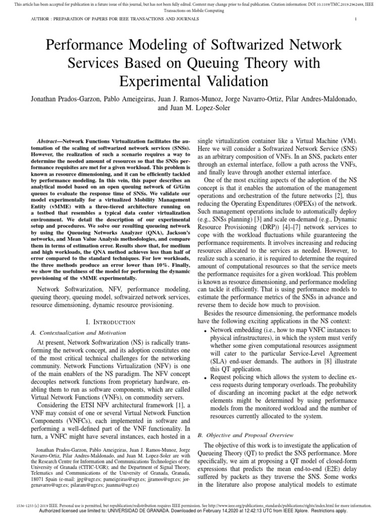 Performance Modeling of Softwarized Network Services Based On Queuing Theory With Experimental ...