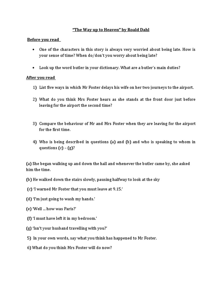 The Way Up To Heaven Activities | PDF | Language Arts & Discipline