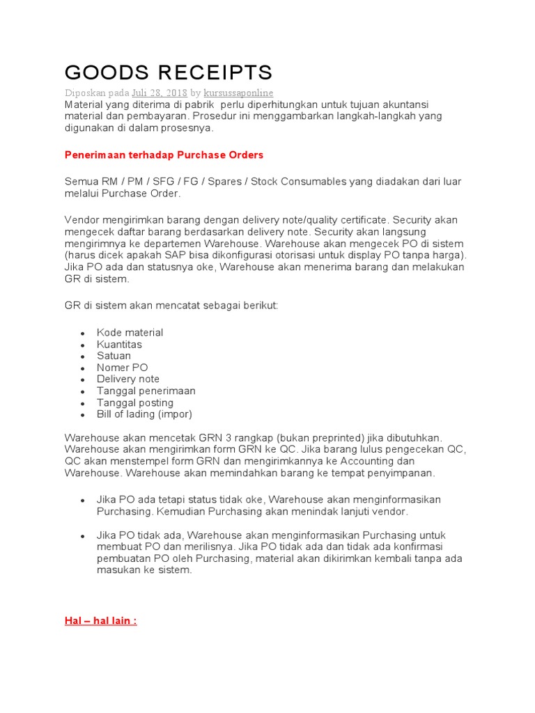 Goods Receipts | PDF