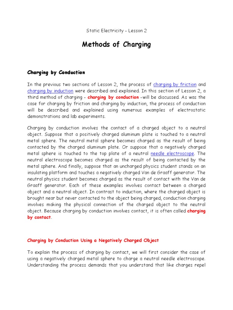 Charging by Conduction Explained | PDF | Electric Charge | Electron