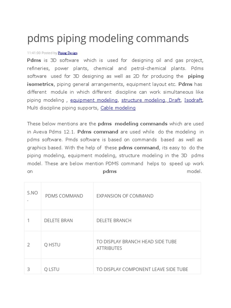 Pdms Piping Modeling Commands PDF Free | Download Free PDF | Geometry Pdms Piping Modeling Commands PDF Free | Download Free PDF | Geometry