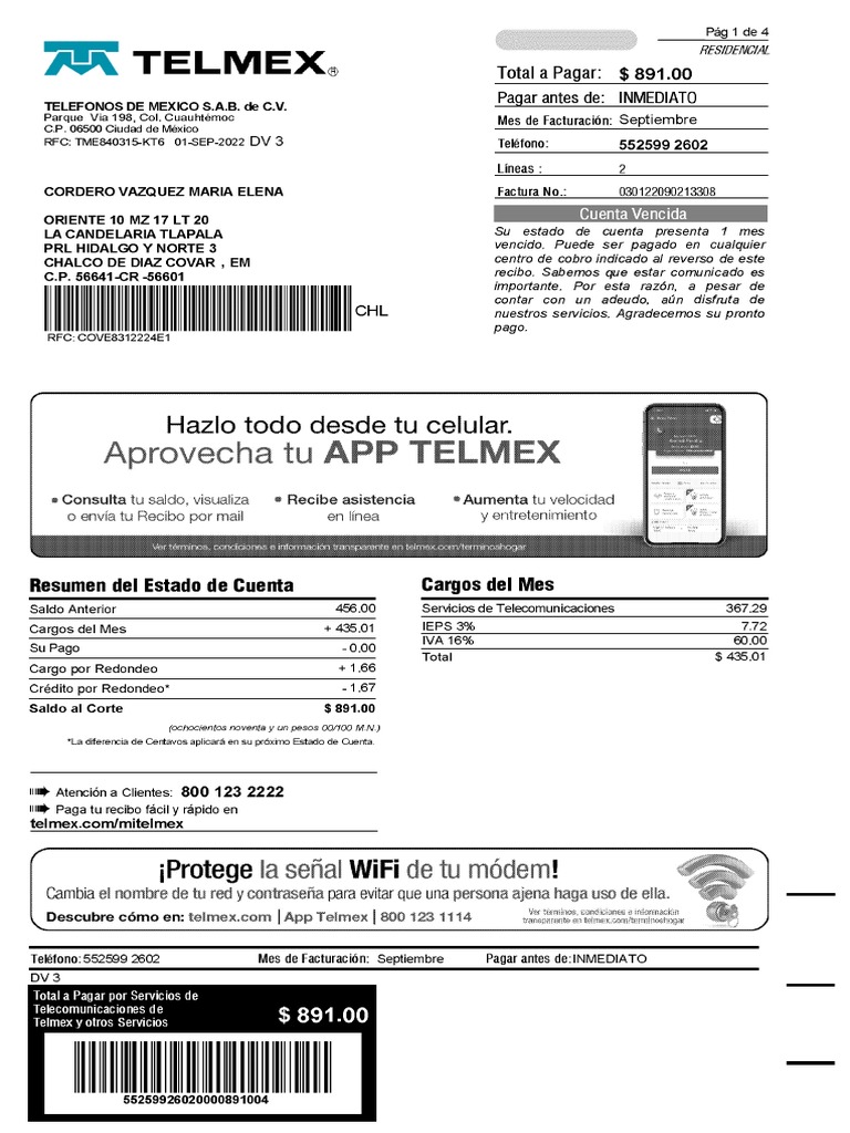 Recibo Telmex | PDF