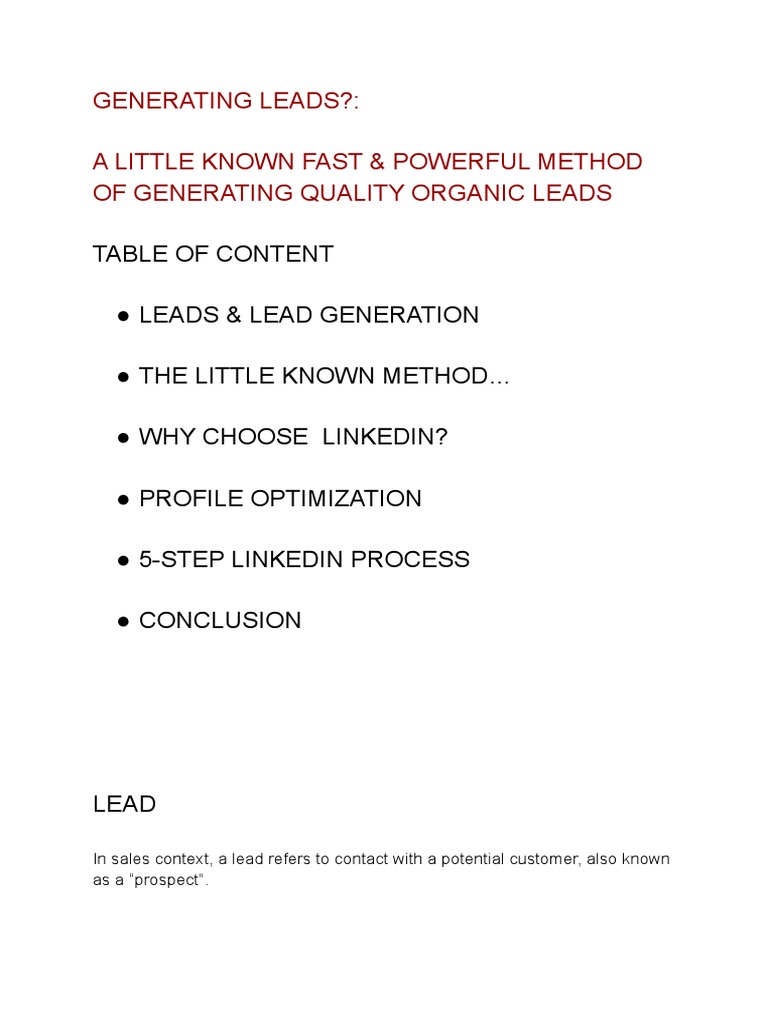 Generating Leads - A Little Known Fast & Powerful Method of Generating ...