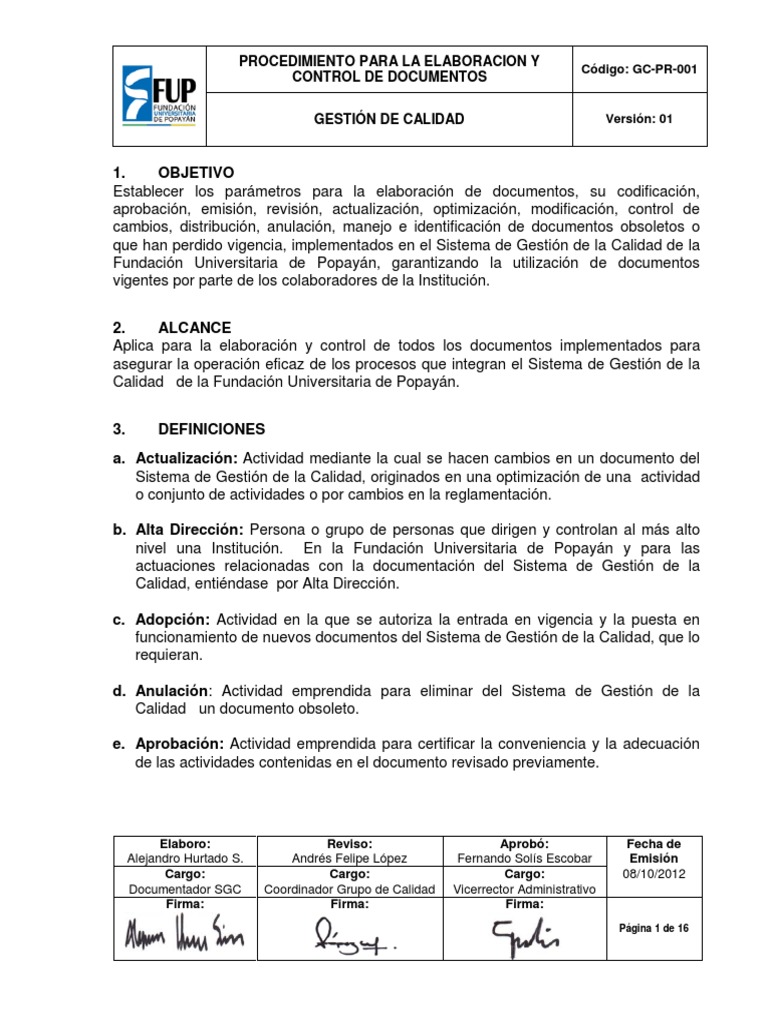 GC-PR-001 Procedimiento Elaboracion y Control de Documentos | PDF ...