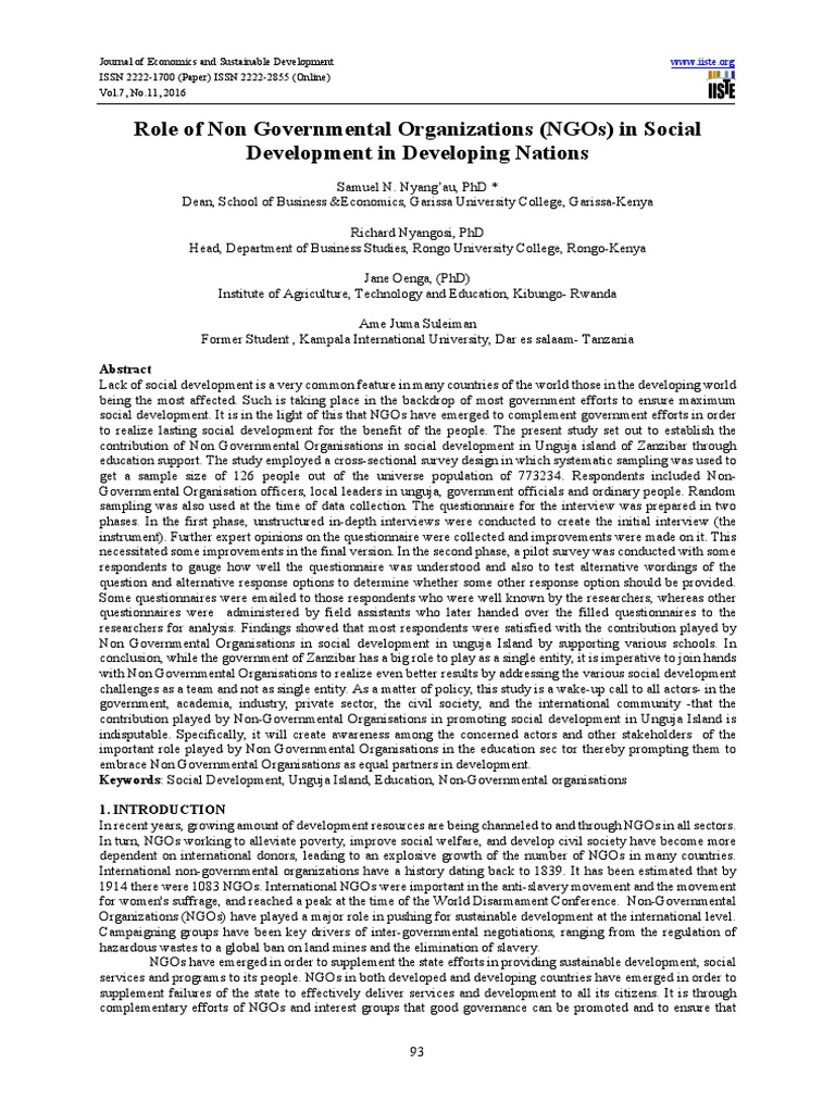 NGOs and Social Development in Zanzibar | PDF | Non Governmental ...