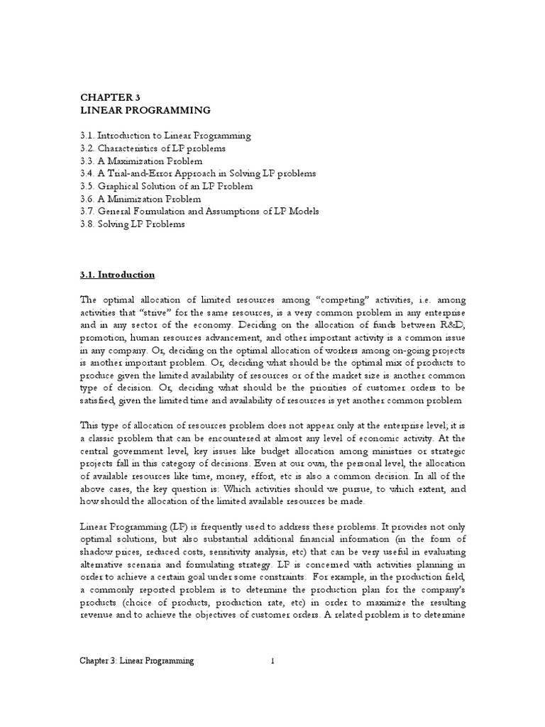 Chapter 3 Linear Programming | PDF | Mathematical Optimization | Linear Programming