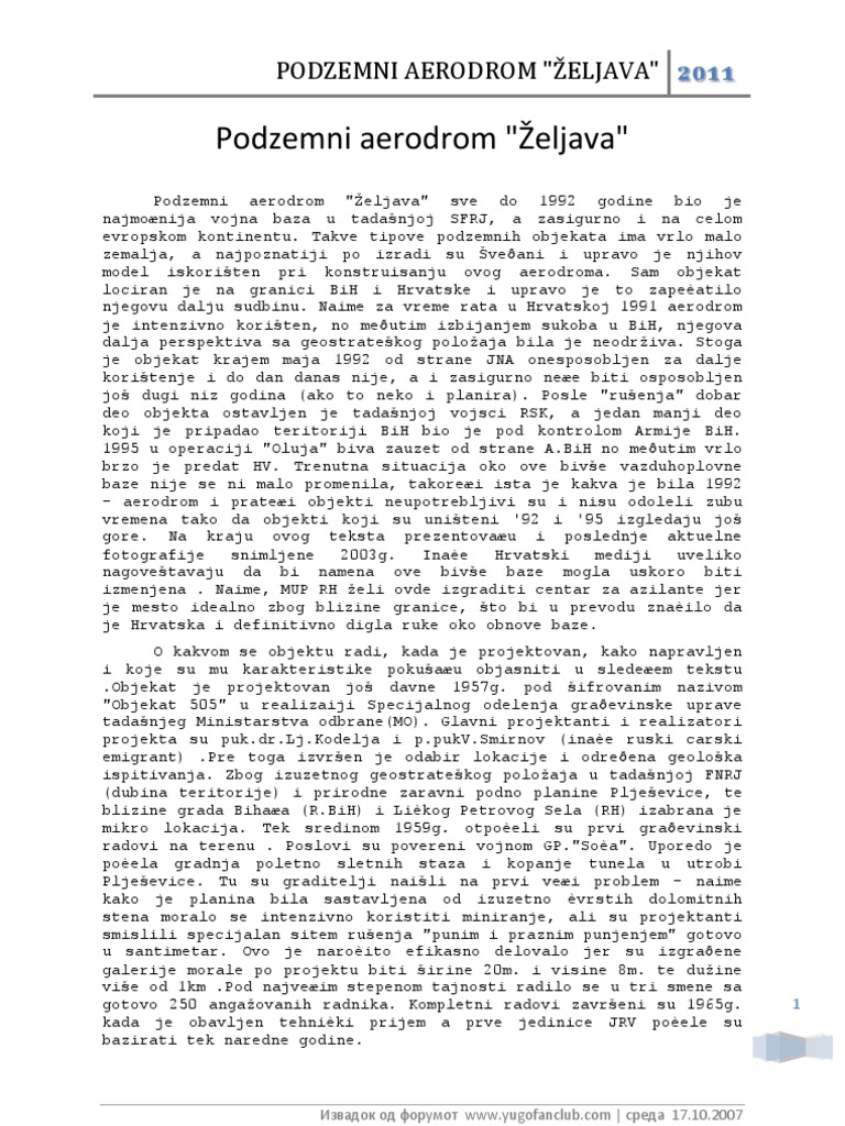 Podzemni Aerodrom "Željava" | PDF