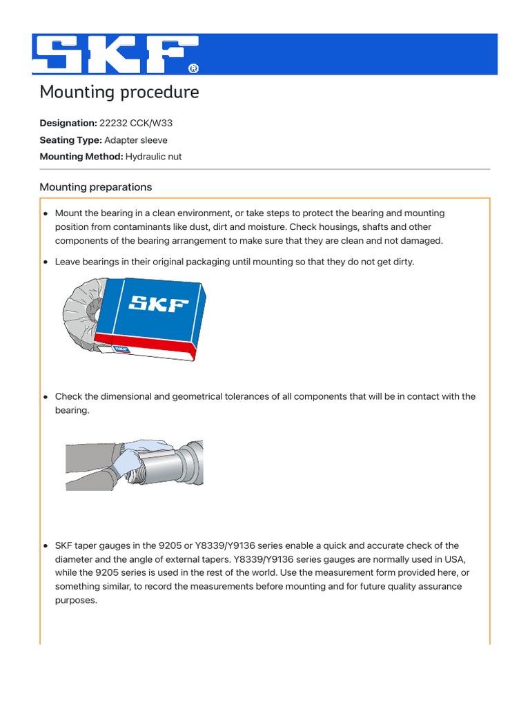 SKF Mount - 22232 CCK-W33 - Hydraulic Nut - Adapter Sleeve | PDF ...