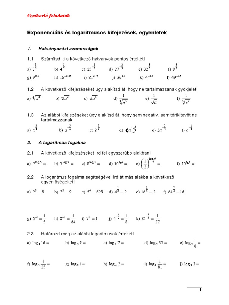 Exponenciális És Logaritmusos Kifejezések, Egyenletek - Elmélet És ...