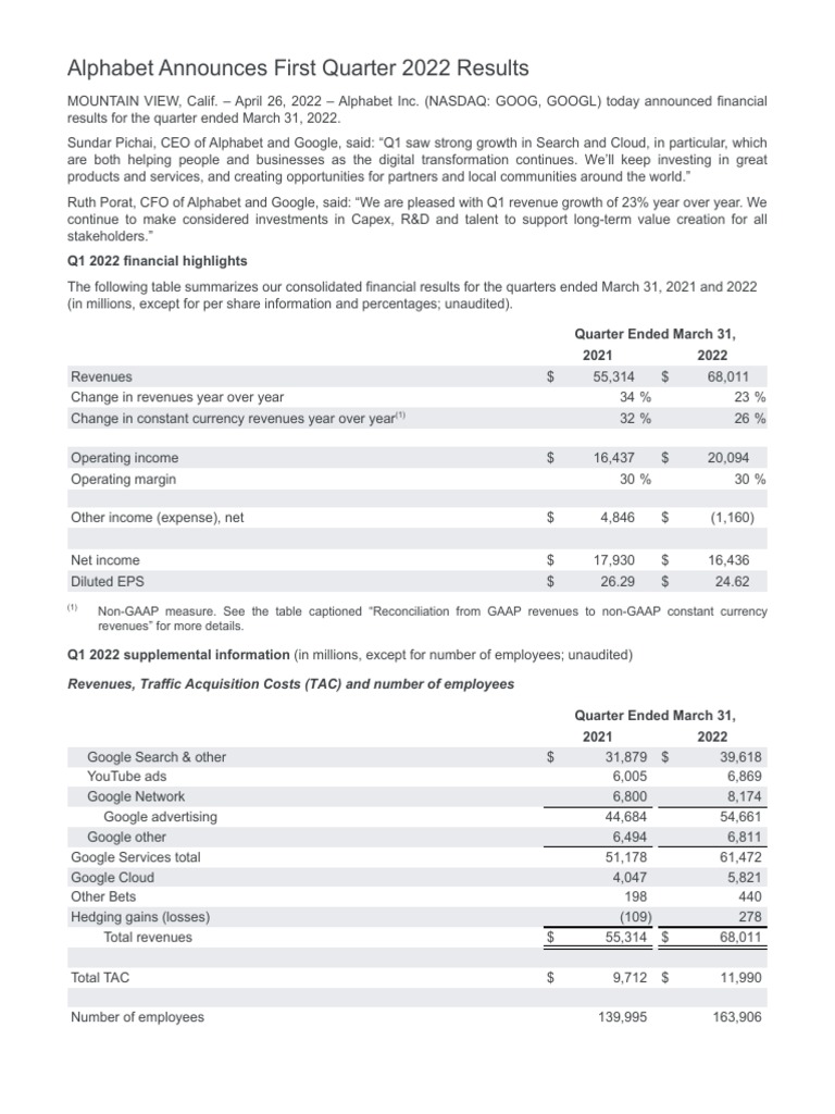 2022Q1 Alphabet Earnings Release | PDF | Equity (Finance) | Income