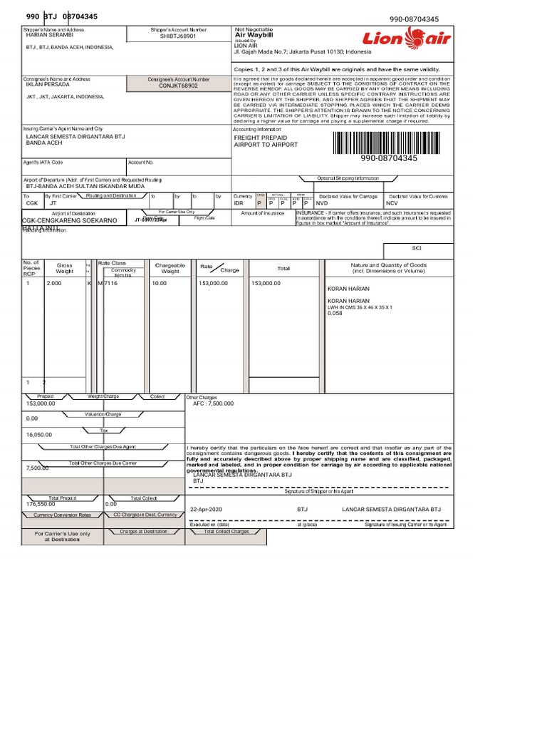 AWB No - 990-08704345 | PDF