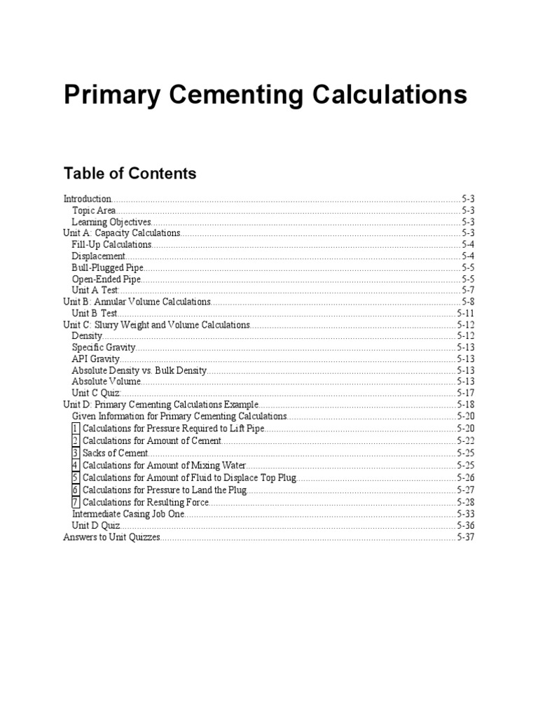 Primary Cementing Calculations | PDF | Density | Gallon