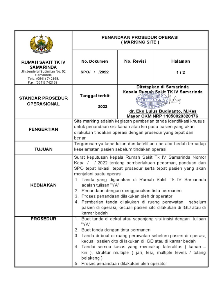 Spo Penandaan Prosedur Operasi (Marking Site) | PDF