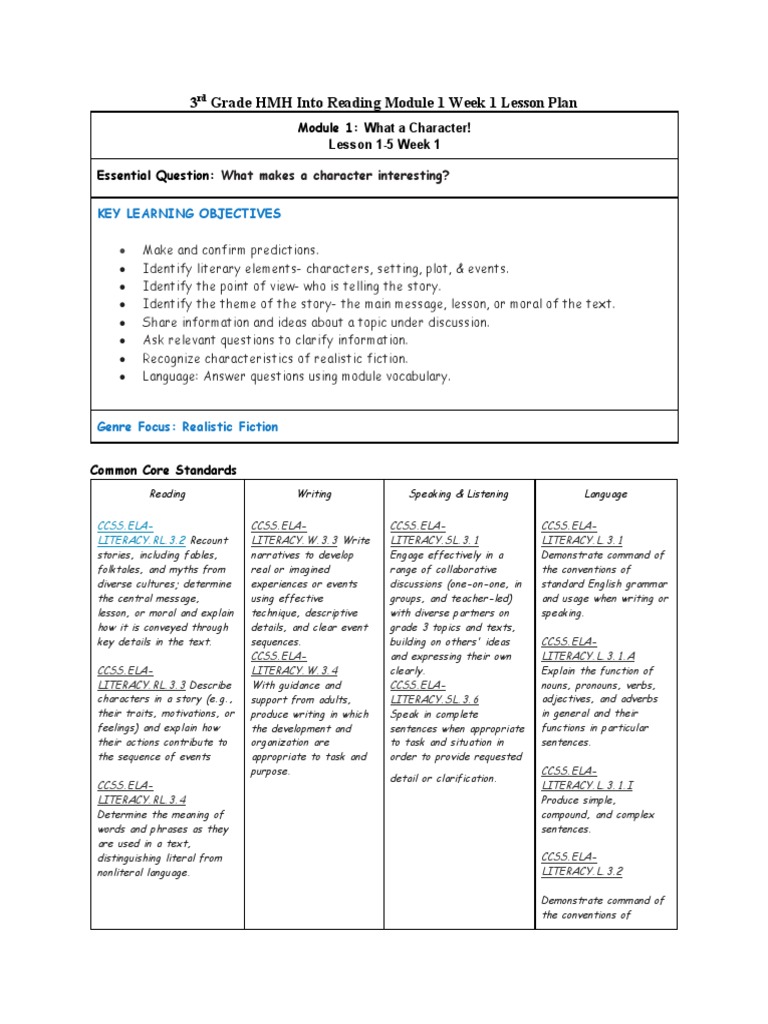 3 Grade HMH Into Reading Module 1 Week 1 Lesson Plan | PDF | Reading ...