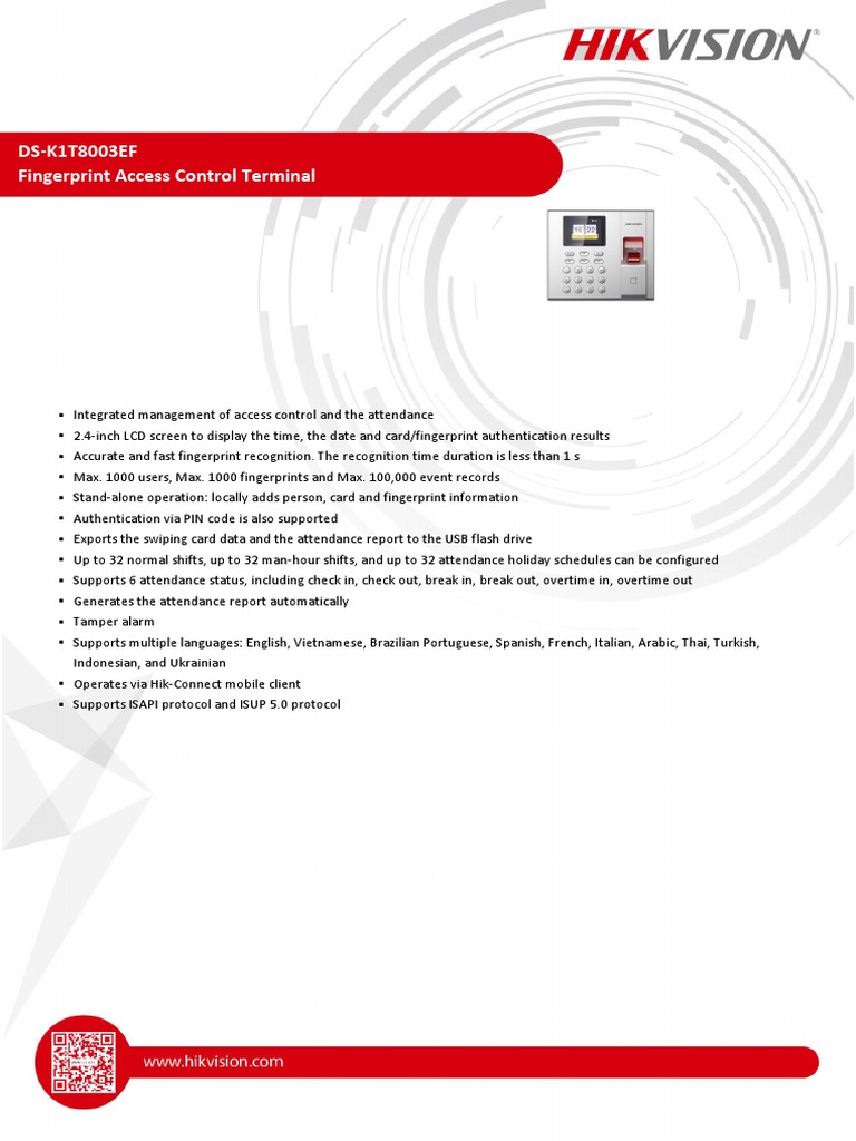2032 - DS-K1T8003EF-Fingerprint-Access-Control-Terminal | PDF | Access Control | Computer Network