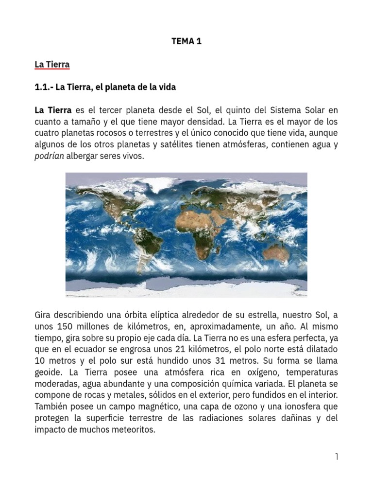 Tema 1 CST 5to Año La Tierra | PDF | Tierra | Atmósfera