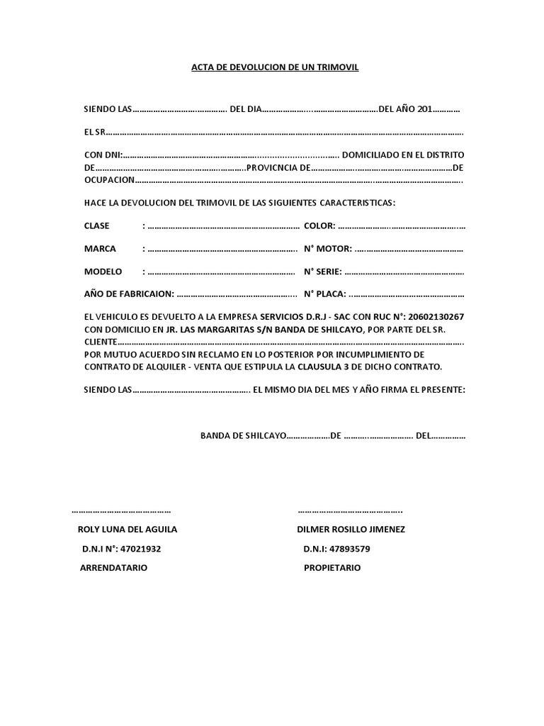 Acta de Devolucion Roly | PDF