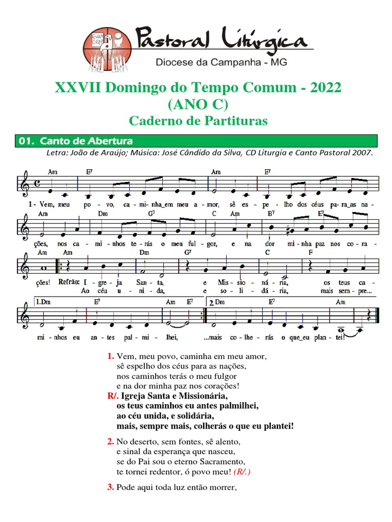 Partituras Tempo Comum 27o. Dom. Ano C 02-10-2022 | PDF | Liturgia ...