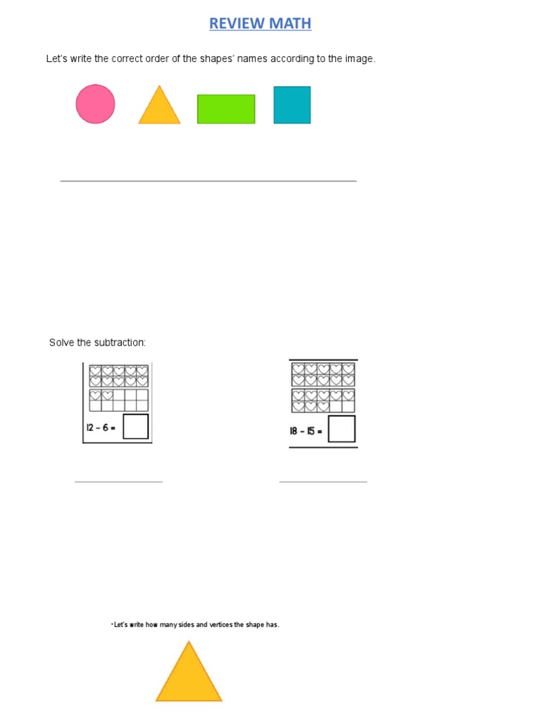 Math Review: Shapes and Subtraction | PDF