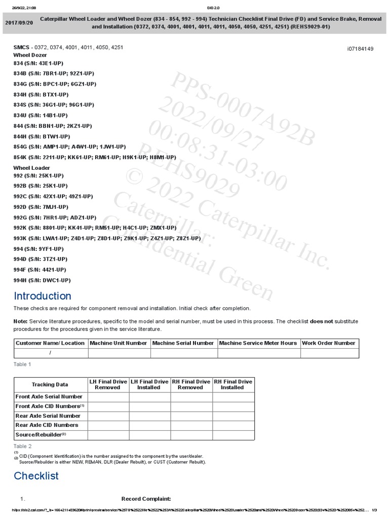 Formato Removal & Installation Mando Final y Freno de Servicio 994H | PDF | Axle | Electrical ...