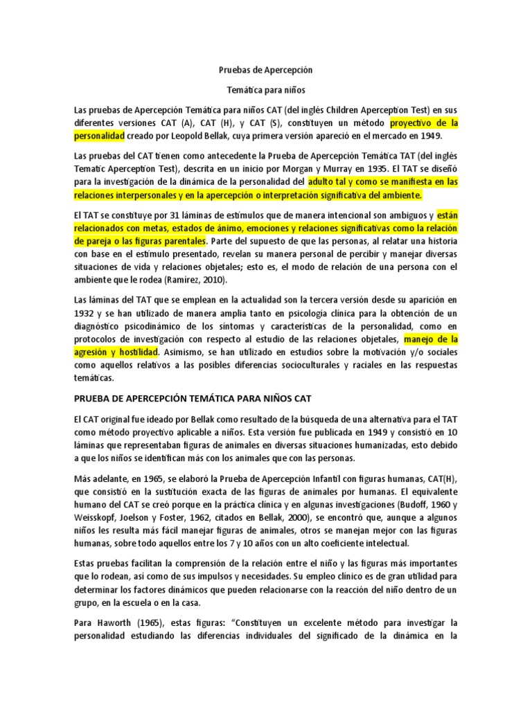 Prueba de Apercepción Temática para Niños Cat | Descargar gratis PDF ...