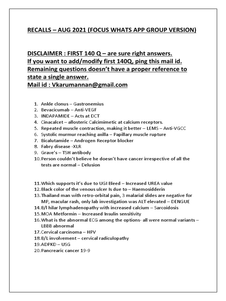Recalls Fifth and Final Revision Aug 2021 VK Gounder | PDF | Kidney | Anemia