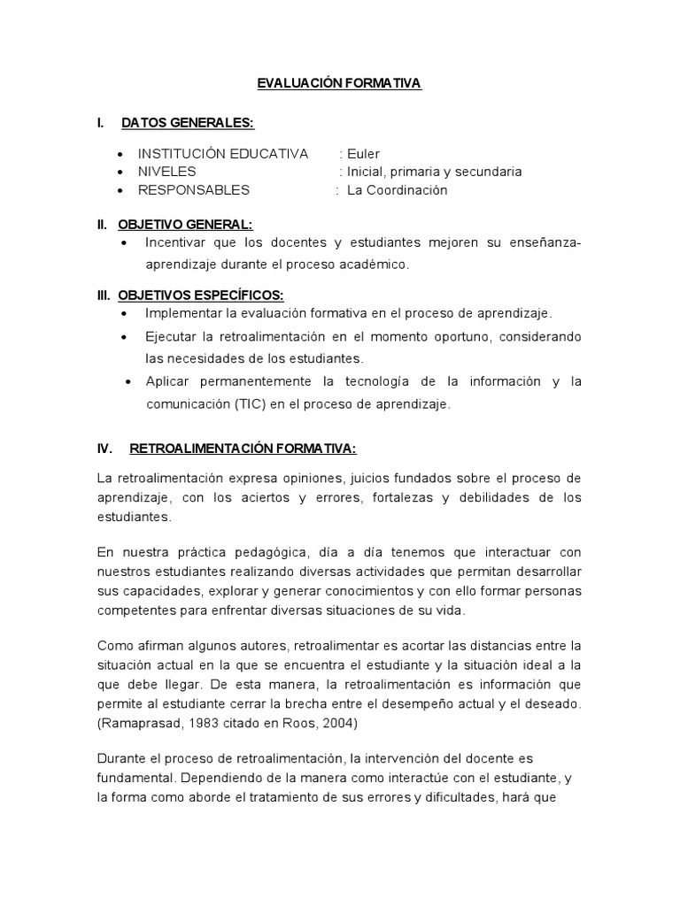 Evaluación Formativa Pdf Evaluación Aprendizaje