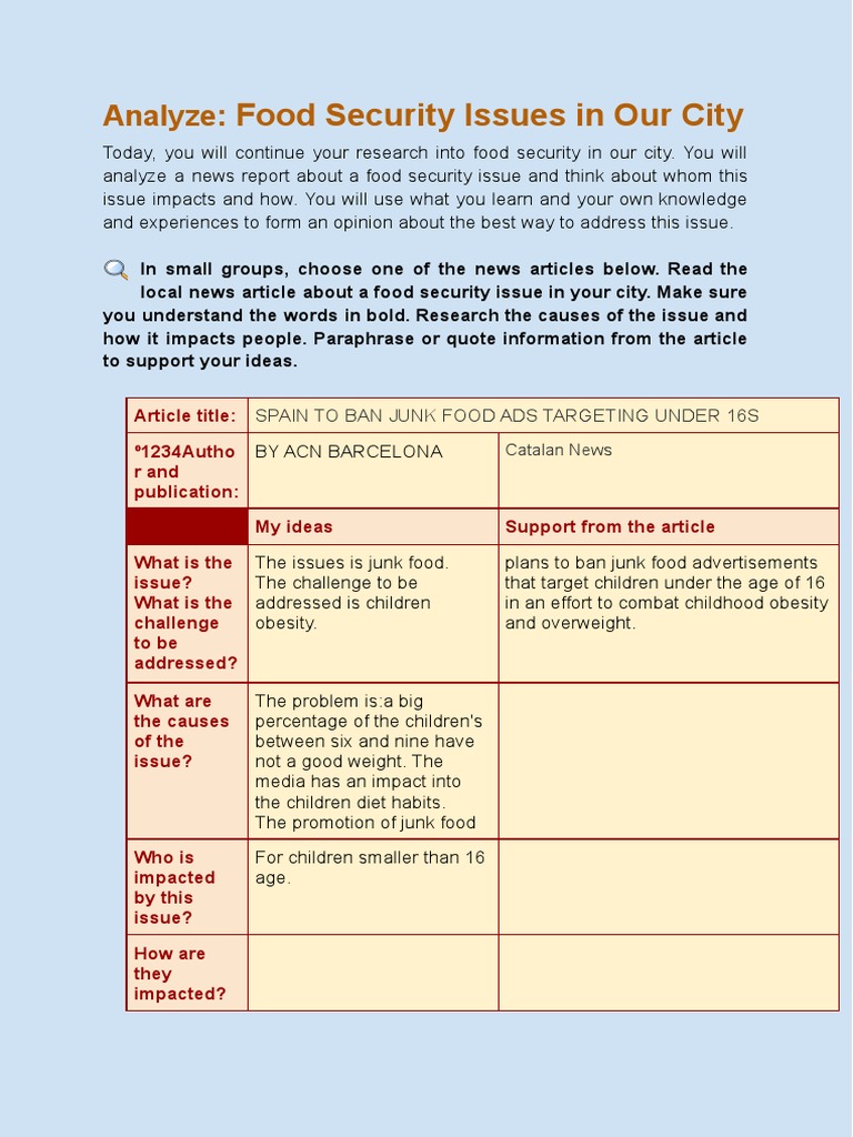 Analyze - Food Security Issues in Our City | PDF