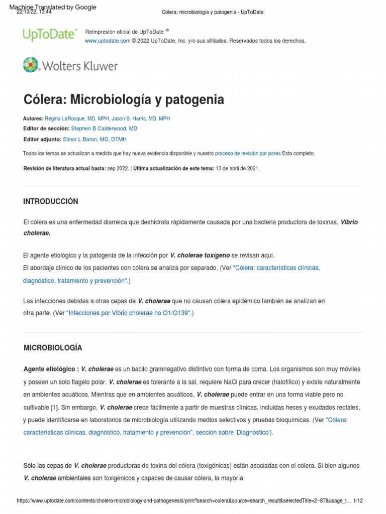 Cholera - Microbiology and Pathogenesis - UpToDate | PDF | Diarrea ...