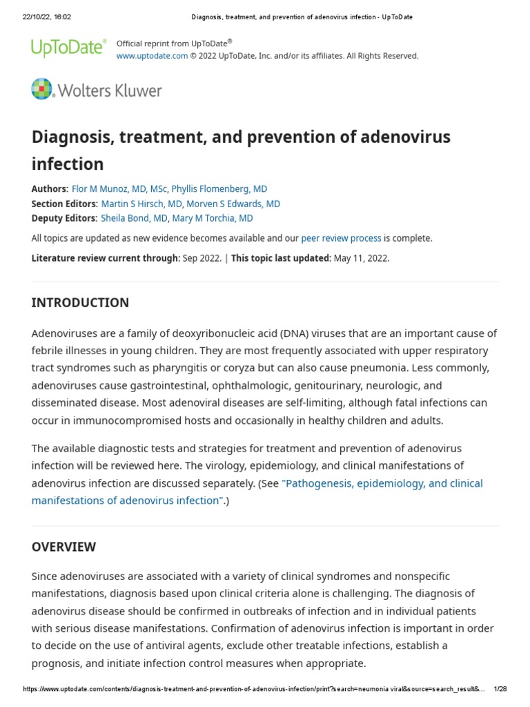 Diagnosis, Treatment, and Prevention of Adenovirus Infection - UpToDate ...