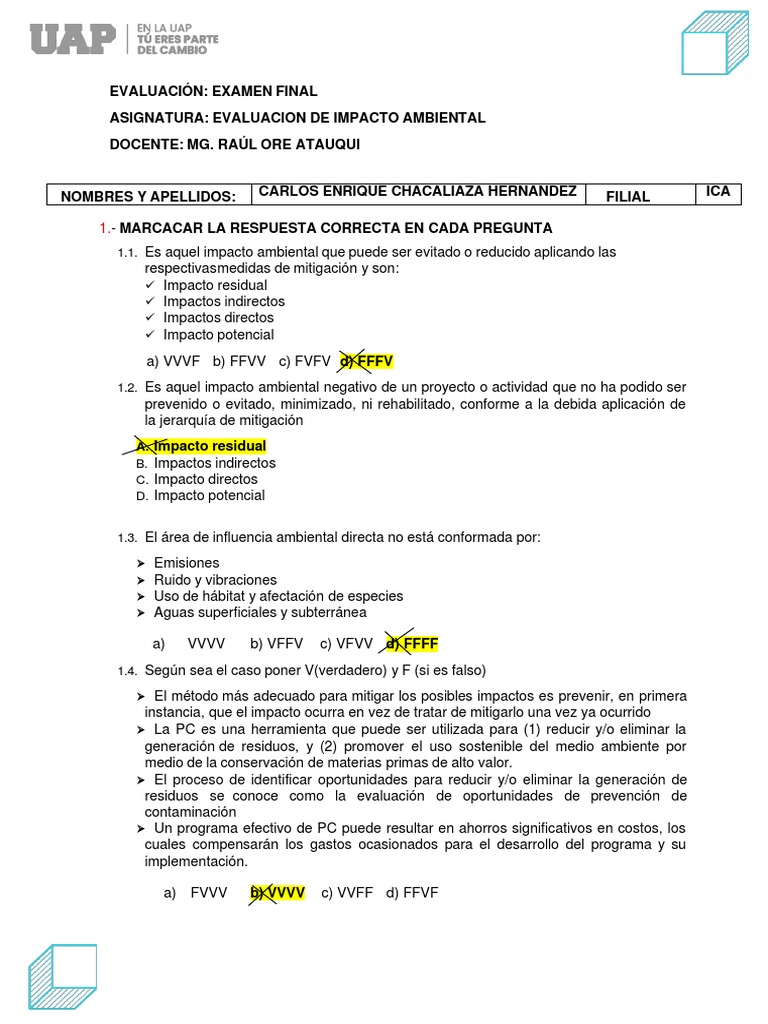 Examen Final de Imapacto Ambiental Chacaliaza | PDF | Evaluación de impacto ambiental | Residuos