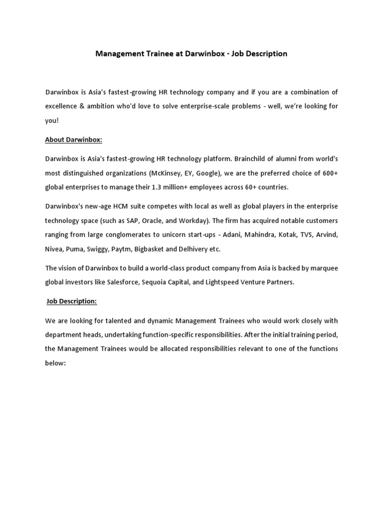 Management Trainee at Darwinbox JD | PDF | Goal | Economies