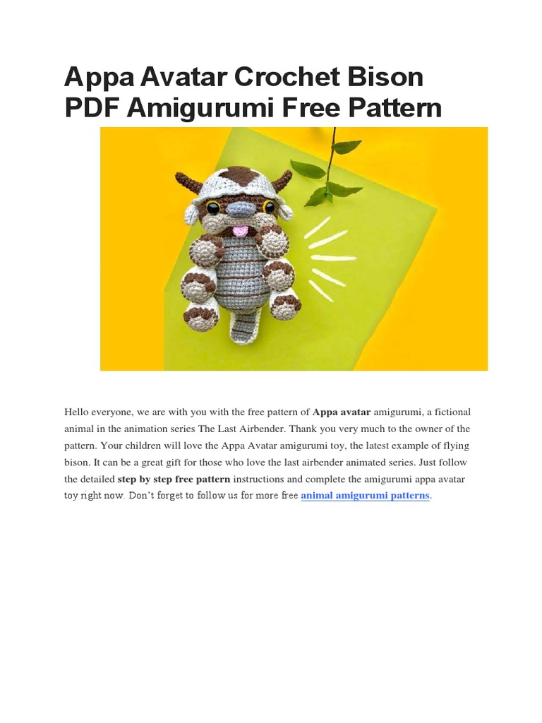 Free Appa Amigurumi Crochet Pattern | PDF | Crochet | Amigurumi