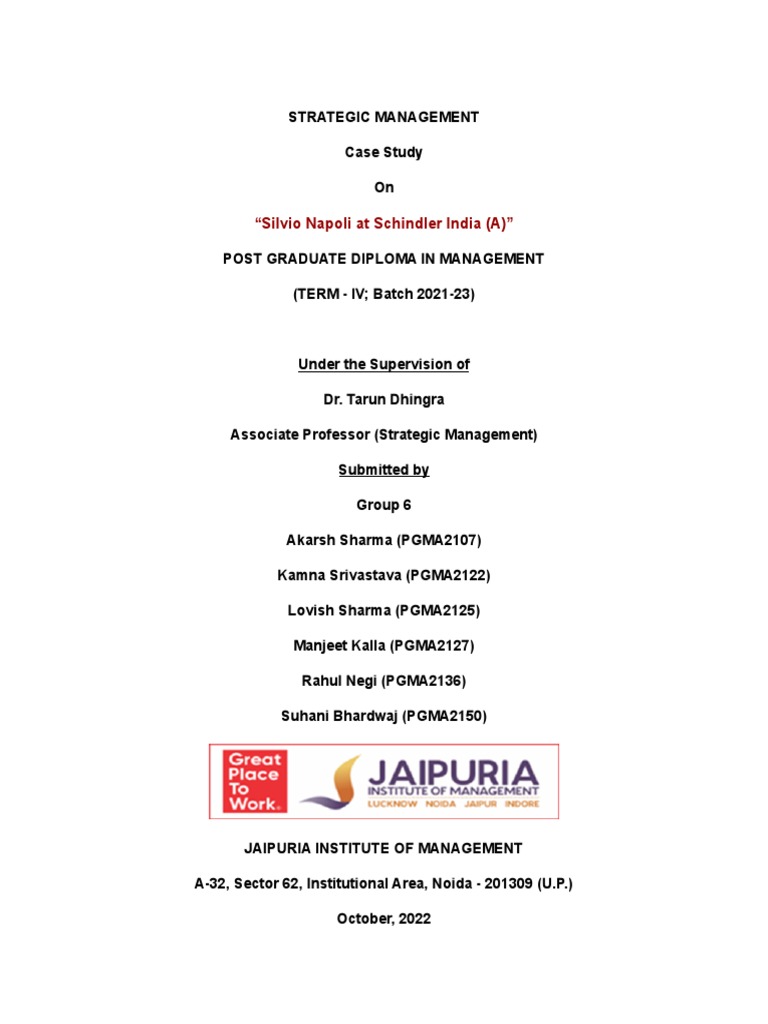 Silvio Napoli's Leadership at Schindler India | PDF | Outsourcing ...