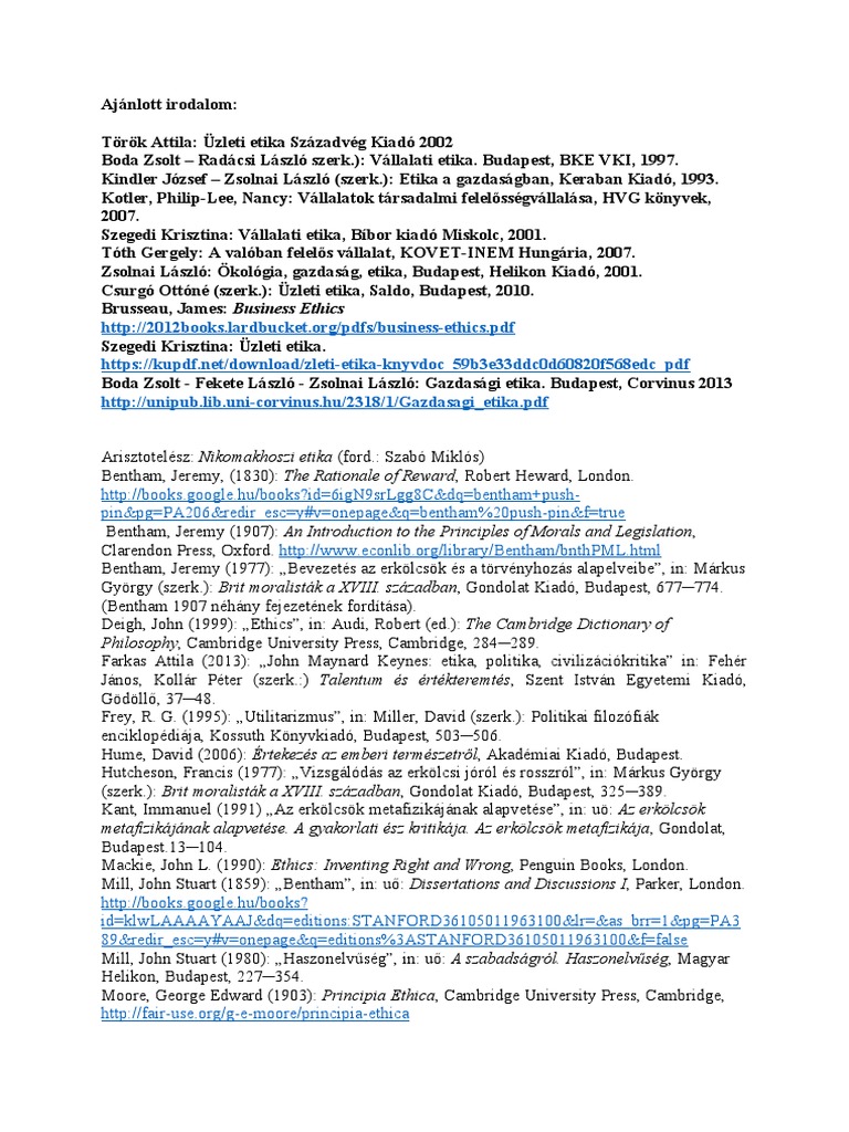 Ajánlott Irodalom | PDF