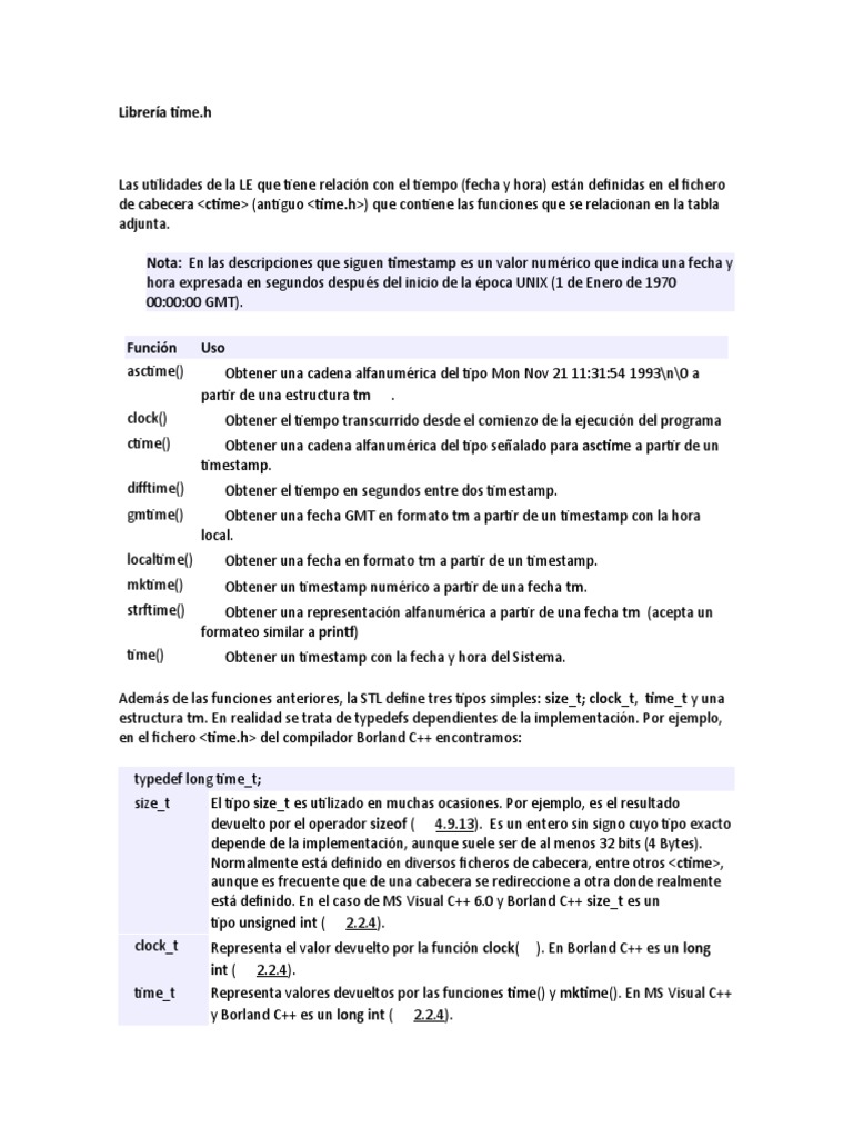 Librería Time.h | PDF | C ++ | Arquitectura de Computadores