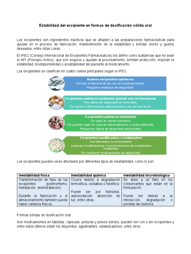 Estabilidad Del Excipiente en Formas de Dosificación Sólida Oral ...
