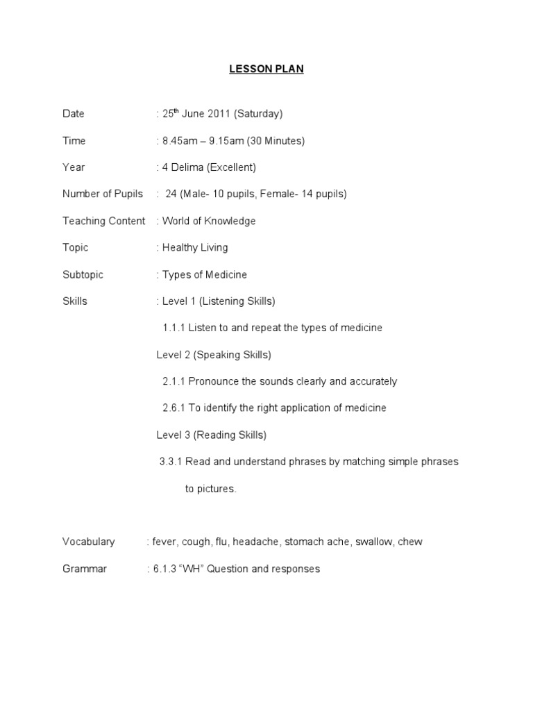 Lesson Plan - Pharmacy | PDF | Lesson Plan | Learning