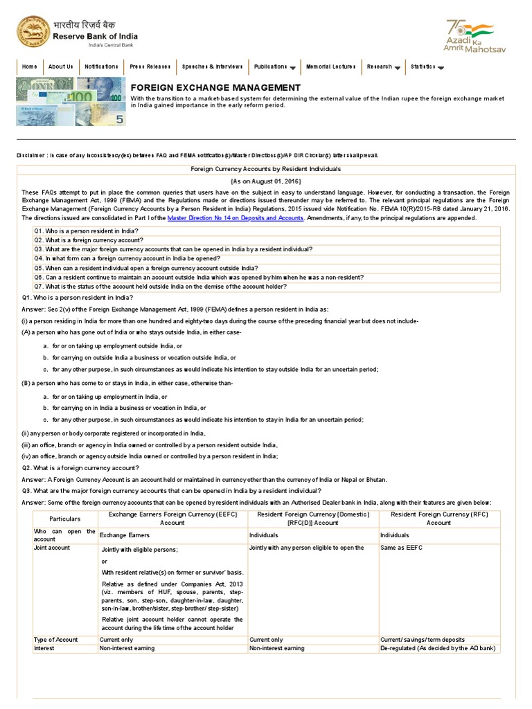 FC Accounts by Residents | Download Free PDF | Foreign Exchange Market ...