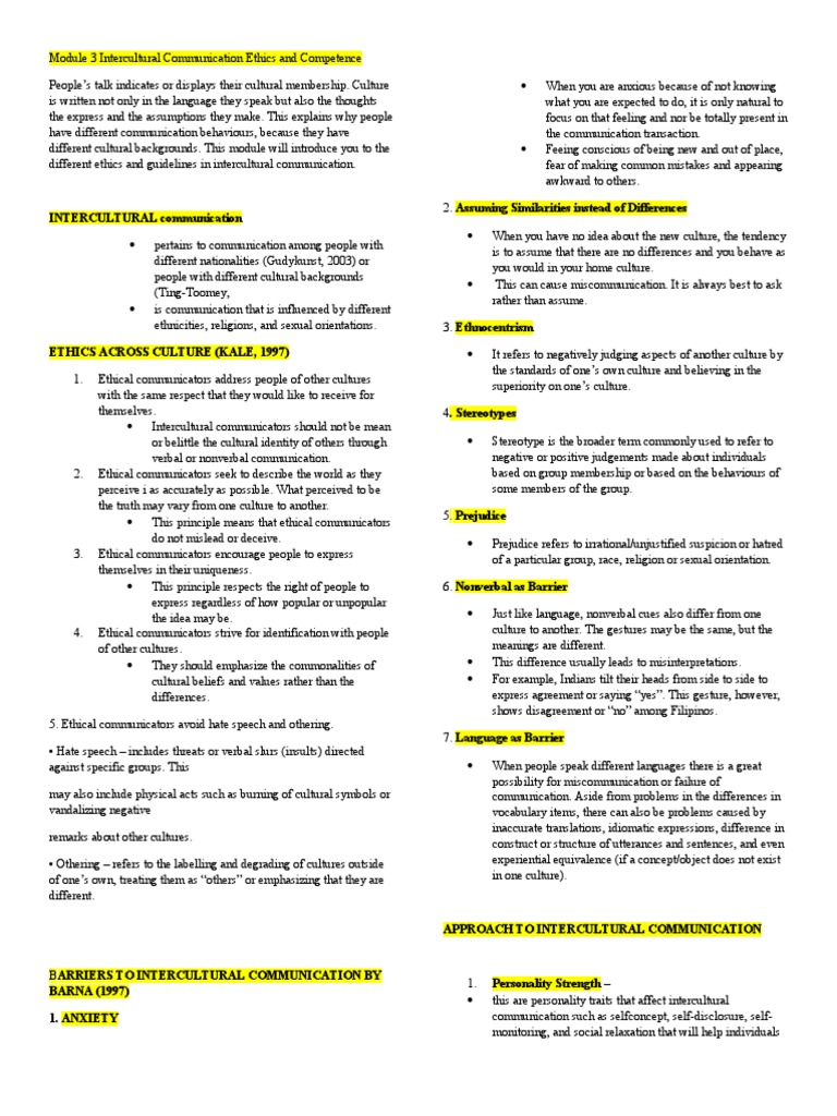 Module 3 Intercultural Communication Ethics and Competence | PDF | Communication | Social ...