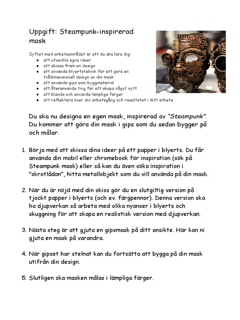 Uppgift Steampunk Mask | PDF