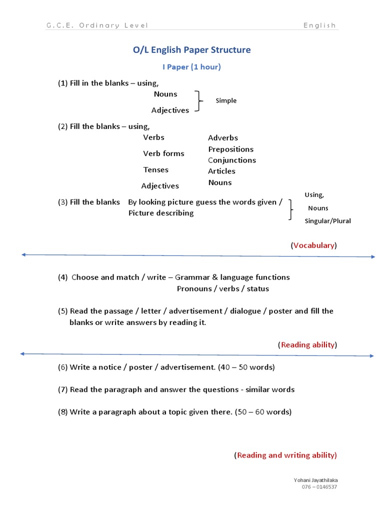 O/L English Paper Structure | PDF | English Language | Verb