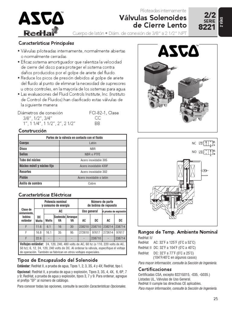 Válvulas Solenoides ASCO Serie 8221 | PDF | Cantidades fisicas | Metrología