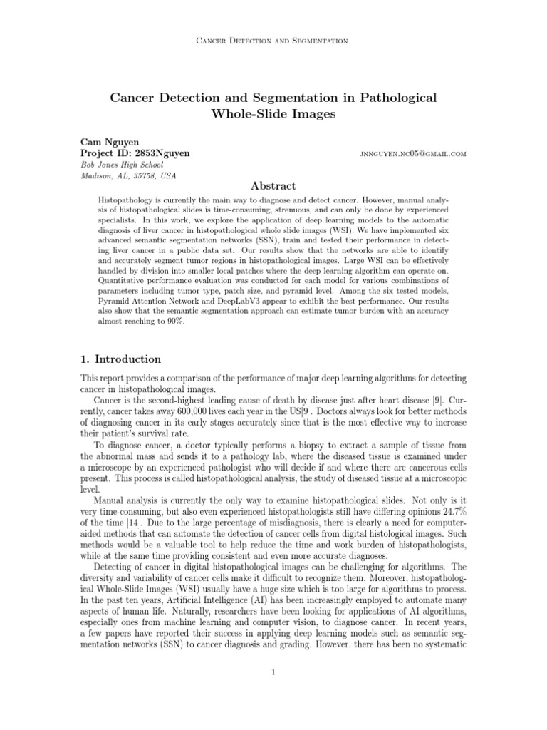 Cancer Detection and Segmentation in Pathological Whole Slide Images 1 ...