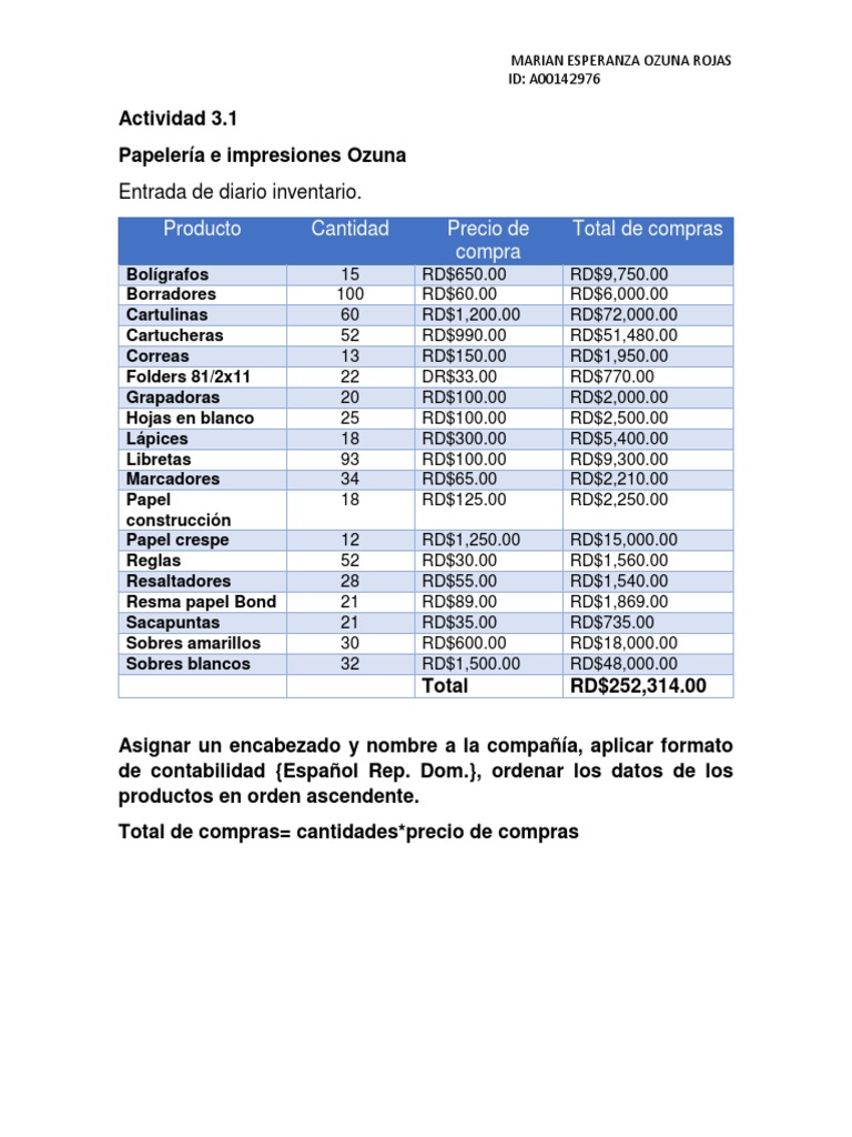 Unidad 3. Actividad 1. Hoja de Cálculo | PDF